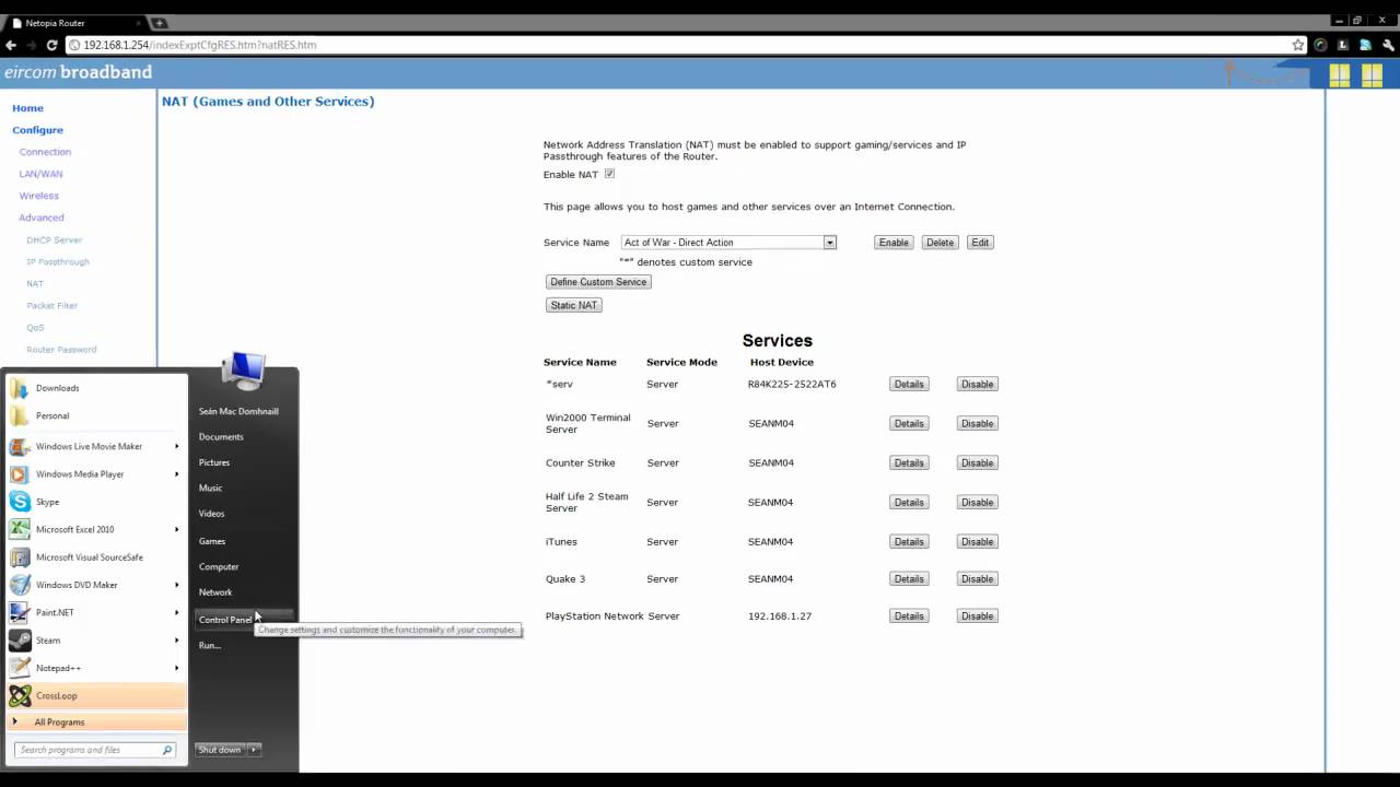 Setting up RDC with Windows 7 and Eircom Router - YouTube