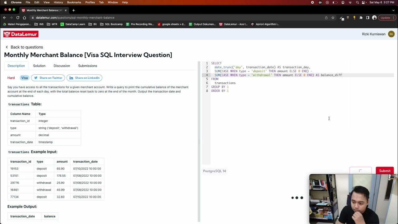 Solving Monthly Merchant Balance [Visa SQL Interview Question], Data Lemur - YouTube