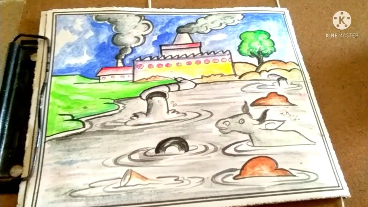 how to draw water pollution poster easy way with watercolor || जल ...