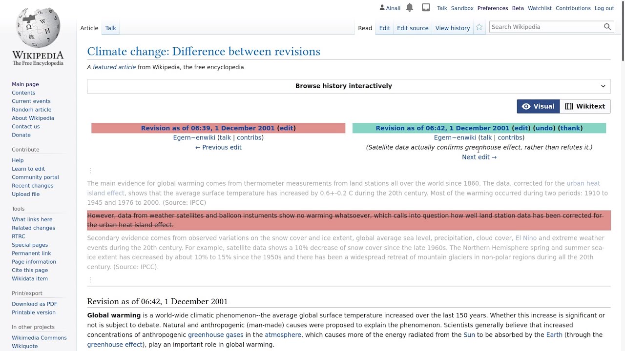 Climate change Wikipedia article evolution 2001-2021 - YouTube