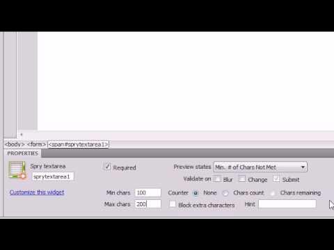 Dreamweaver CS4 Tutorial - 31 - Form Validation of Text Area - YouTube