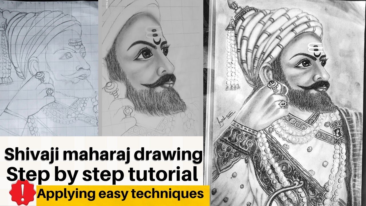 shivaji maharaj drawing step by step/ chhatrapati shivaji maharaj ...