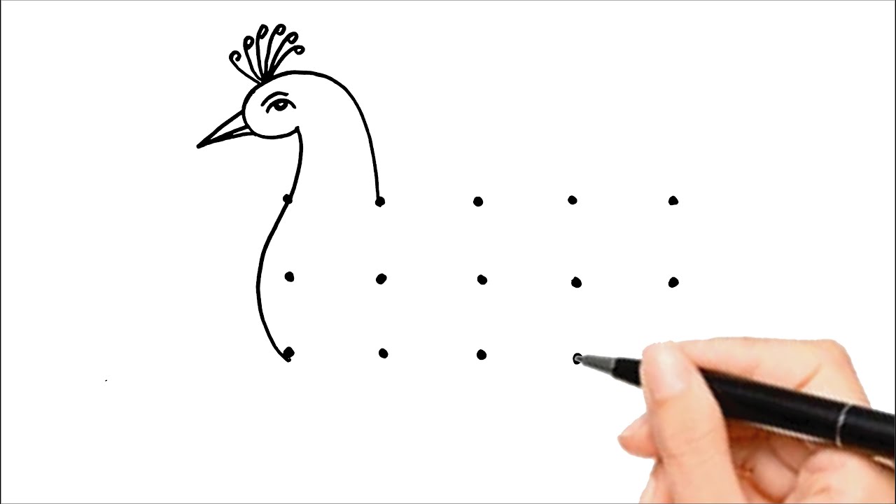 Peacock Drawing With 5 x 3 Dots | How to Peacock Step By Step ...