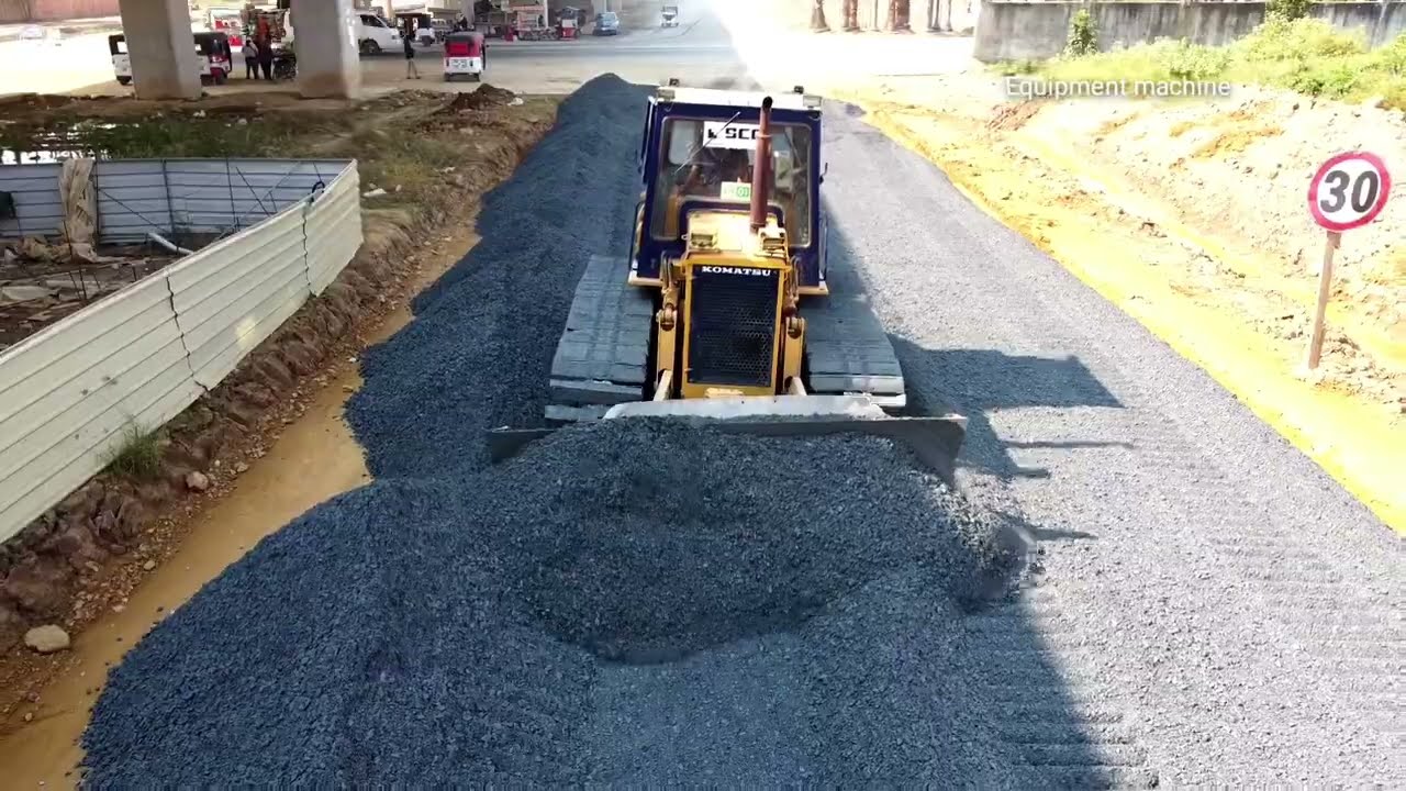Skill Operator bulldozer working push Gravel Mix build New Road/Heavy ...