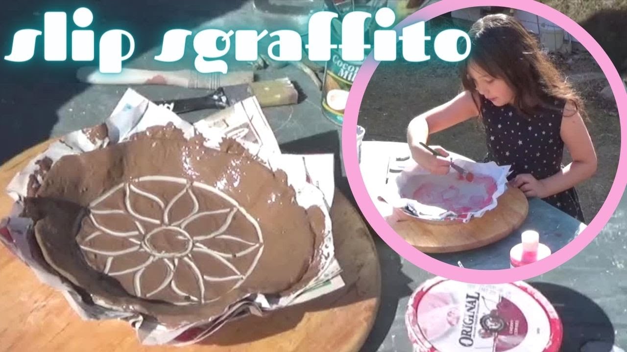 Slip Sgraffito Sunflowers - slip drawing pottery - YouTube