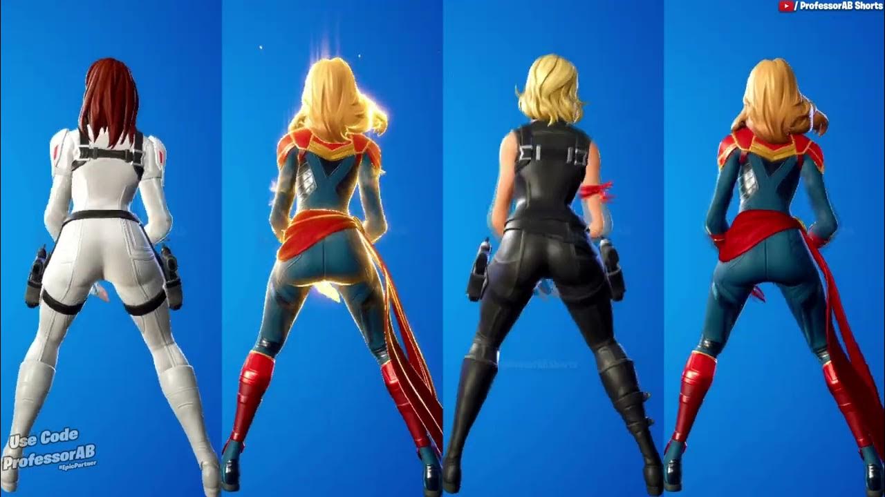 Fortnite Build Up Tiktok Emote With Black Widow Captain Marvel Skins Thicc Bella Porch Songππwho