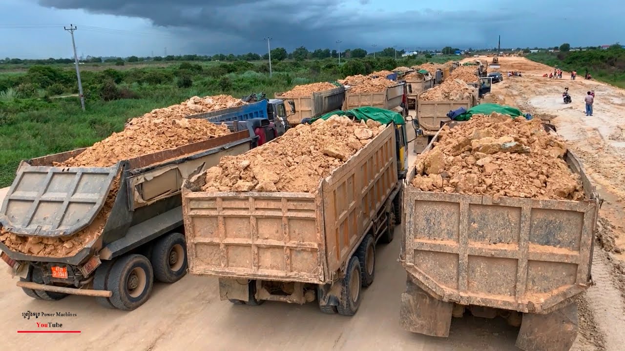Amazing Overload Dumper Truck Group Spreading Dirt Operator Operating ...