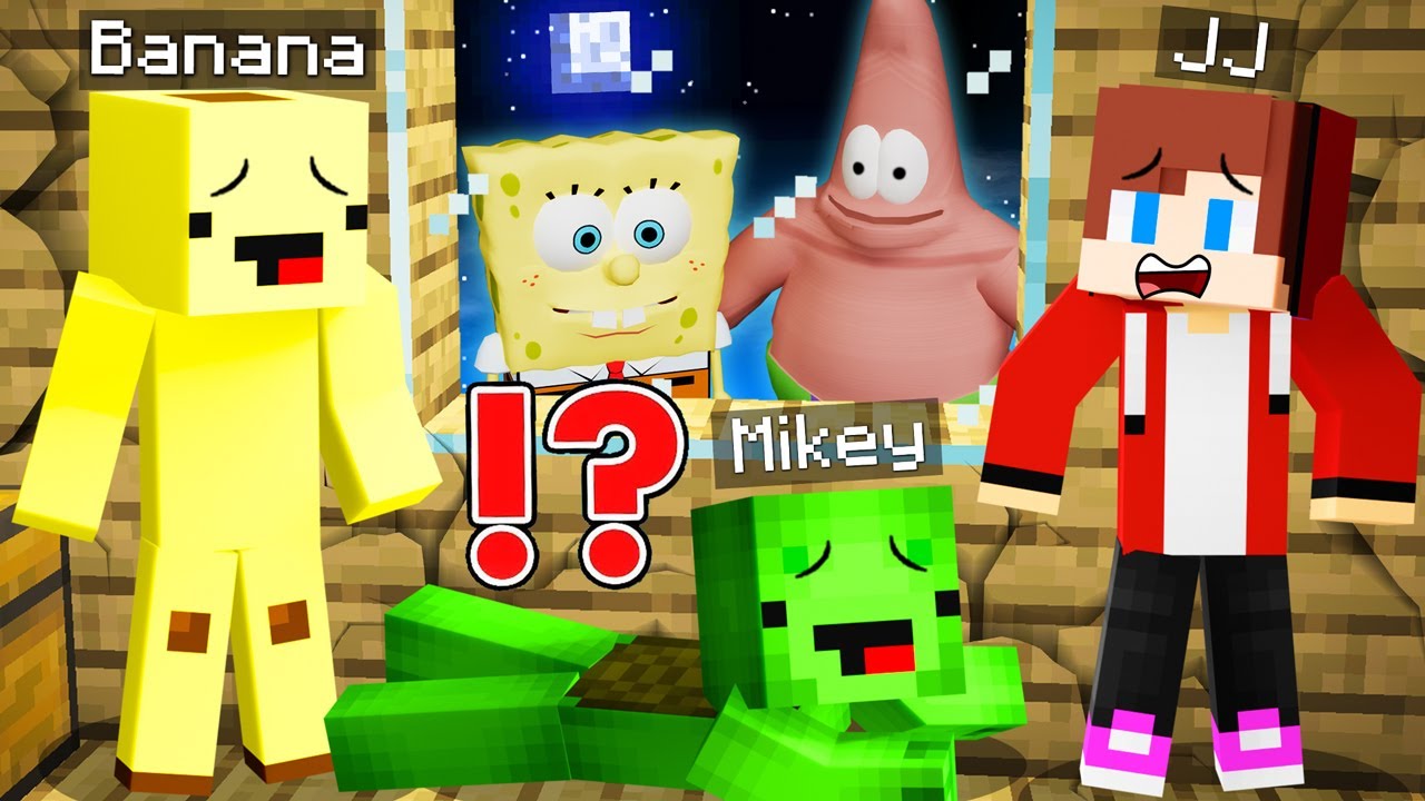 JJ and Mikey HIDE from SPONGEBOB and PATRICK and SQUIDWARD in Minecraft ...