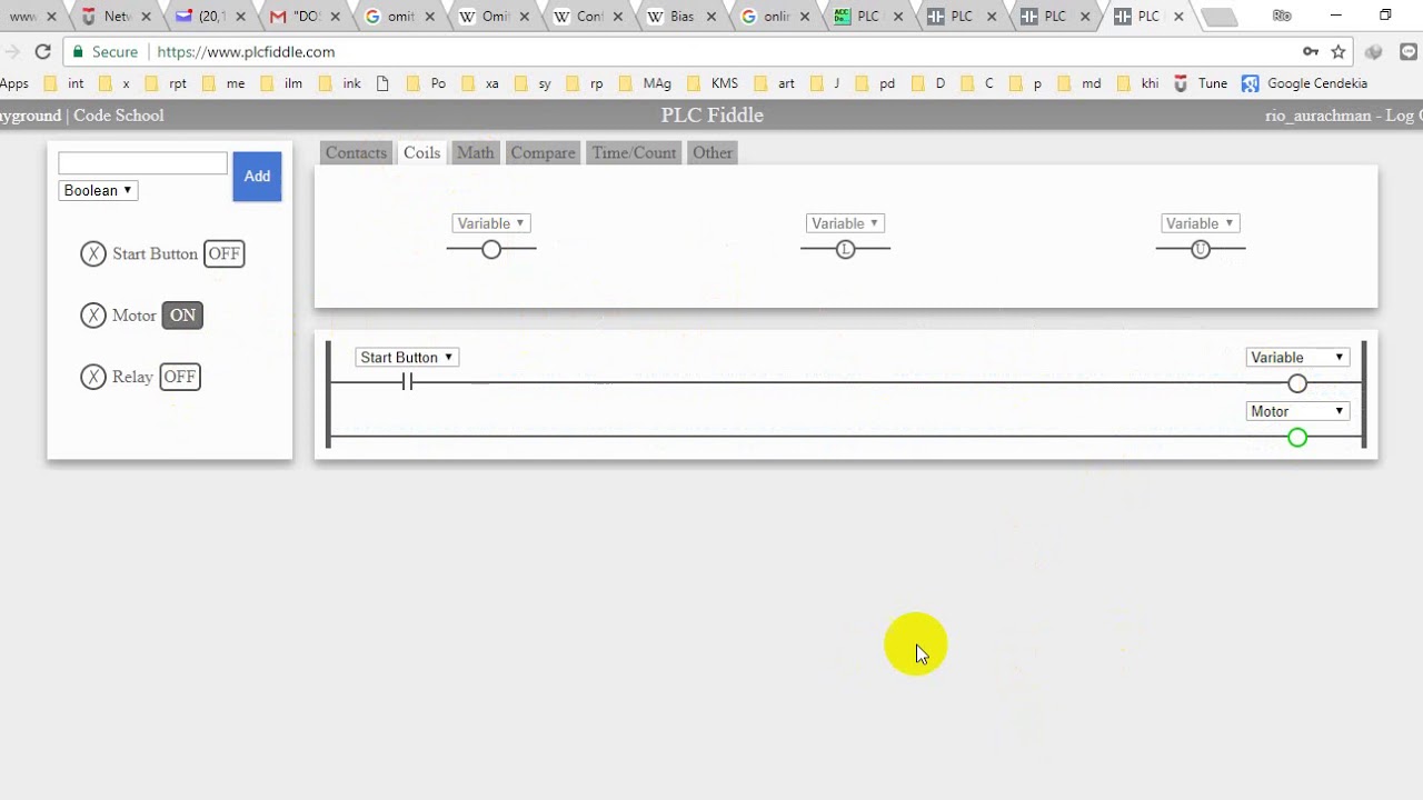 Ladder Diagram menggunakan fiddle 03 Contoh Penggunaan Relay - YouTube