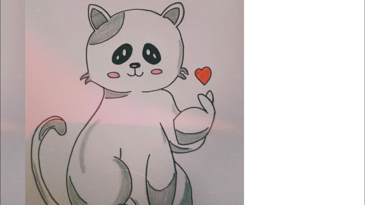 How to draw a cute little cat.... Korean love sign..🫰♥️#drawing#cat#cat ...