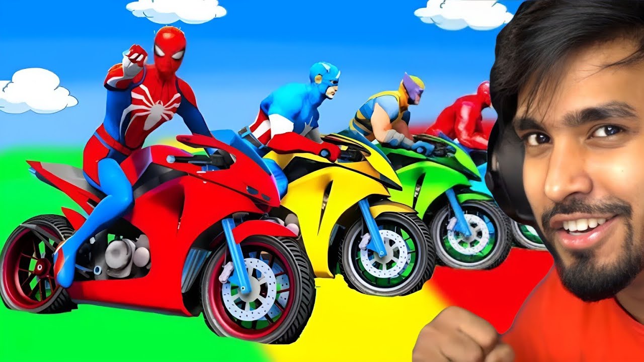 Super Hero Crazy stunt race challenge by helicopter ,bike , boat #gaming - YouTube