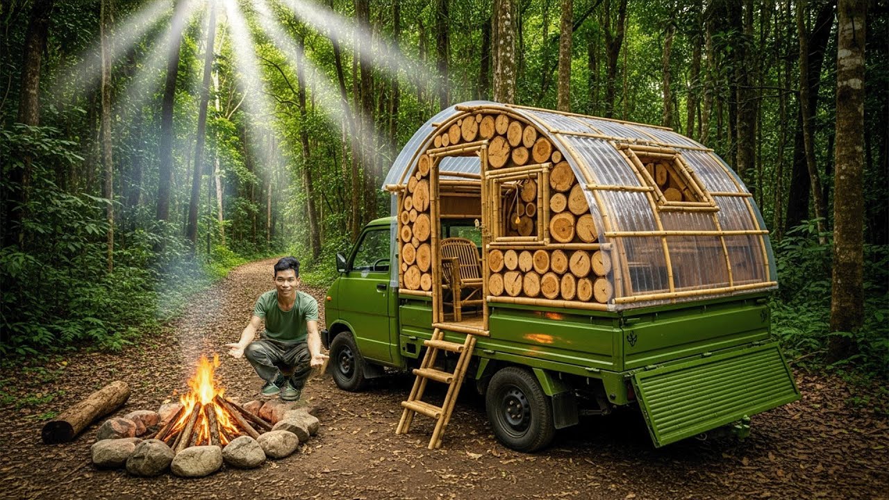 Building A Unique Shelter In An Abandoned Car Deep In The Forest ...