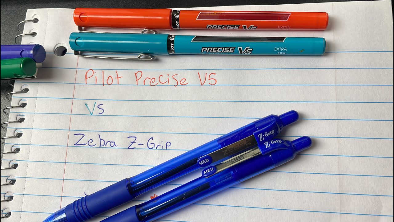 Comparing PILOT Precise V5 Pens vs. Zebra Z-Grips Pens - YouTube