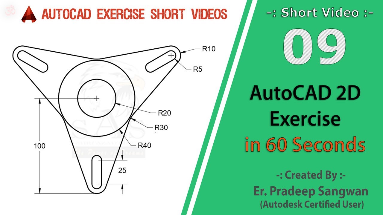 AutoCAD 2D Drawing 9 in 60 Seconds | AutoCAD Exercise Short Videos | # ...