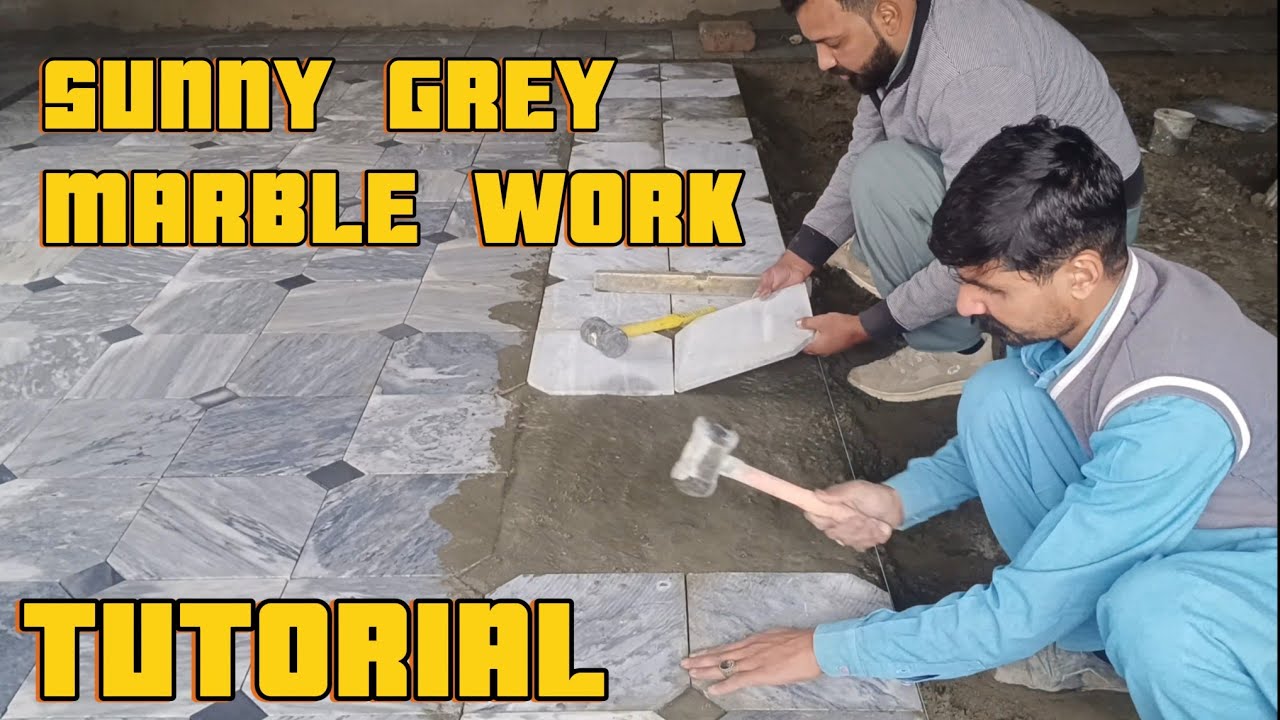 SUNNY GREY MARBLE WORK | HOW TO INSTALL MARBLE WITH BLACK TIKI | ABID ...