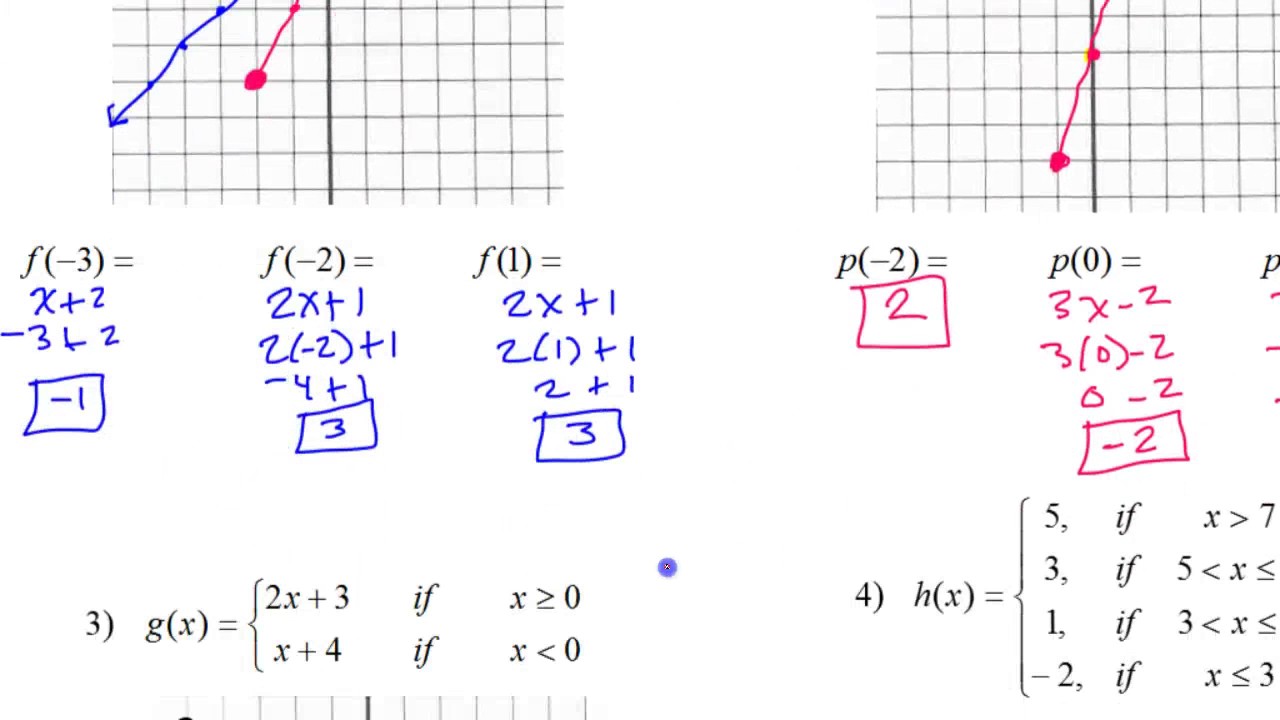 Day 7 HW #1 to #4 How to Graph and Evaluate Piecewise Functions - YouTube