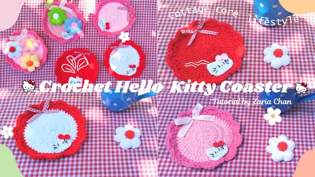 🎀 HELLO KITTY coaster tutorial easy & beginner friendly ♡ Cottage core ...