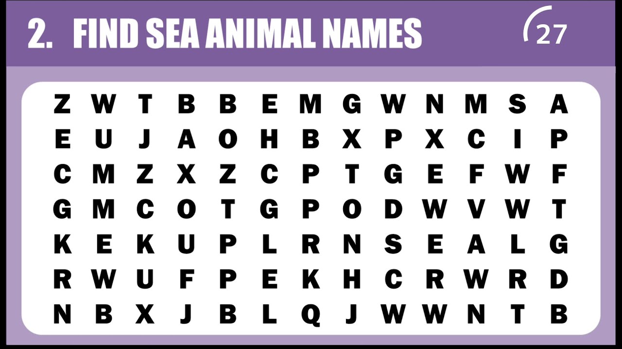 FIND SEA ANIMALS 🦭🐡🐚 | WORD SEARCH | PUZZLE - YouTube