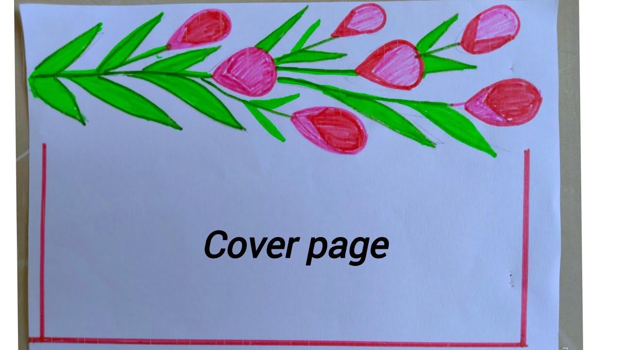 pink flower & leaves design for project khata/cover page drwaing/school ...