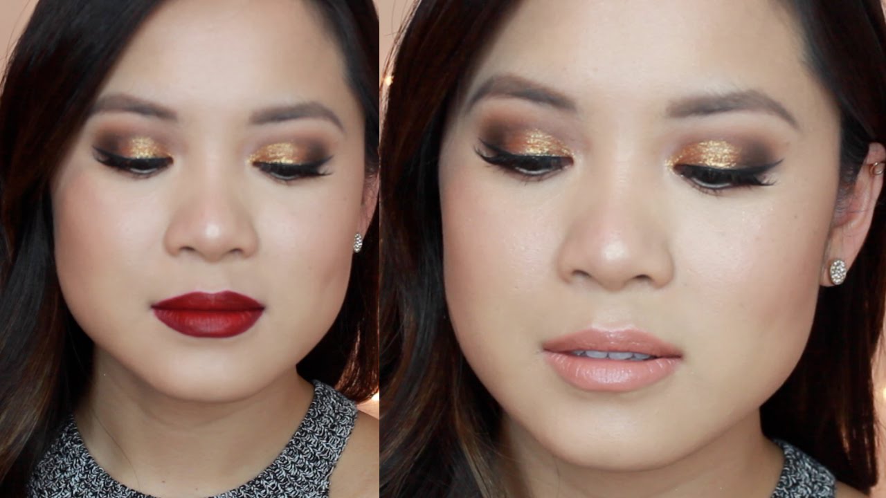 Holiday Glam Makeup | Gold Glitter + 2 Lip Options | Talk Thru Tutorial ...