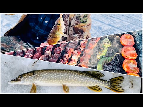 BUZDA Turna ve Tatlı Su Levrek Balık Tutma ve Kuşbaşı Buz üstünde Mangal! | 4K
