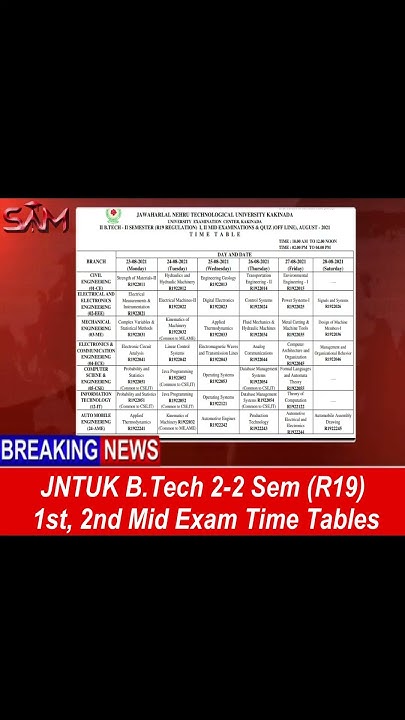 JNTUK B.Tech 2-2 Sem (R19) 1st, 2nd Mid Exam Time Tables ||#jntuk ||exam time table || #shorts ...