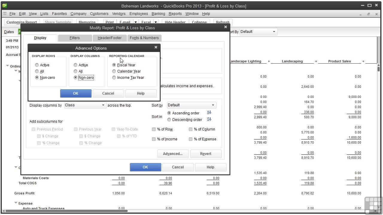 21 03 Choosing Advanced Options | Quickbooks pro 013 - YouTube