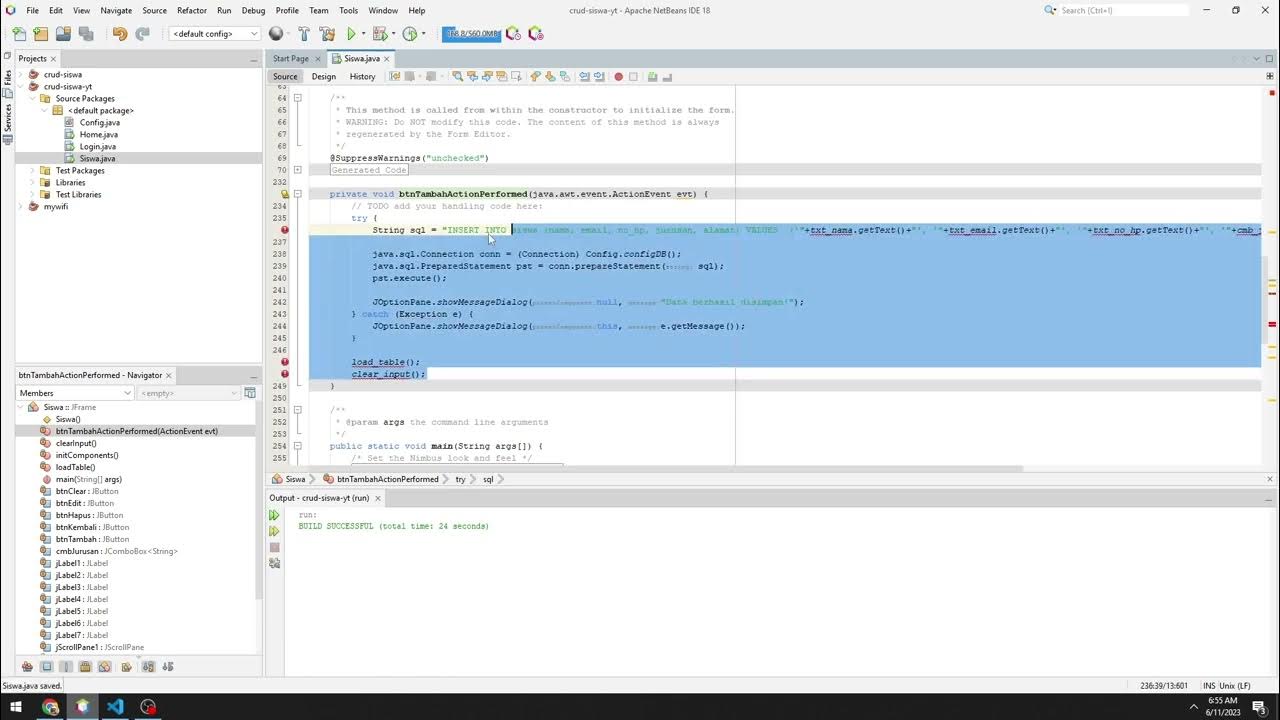 10. TUTORIAL SEDERHANA CRUD JAVA NETBEANS MYSQL - VIEW SISWA (CREATE ...