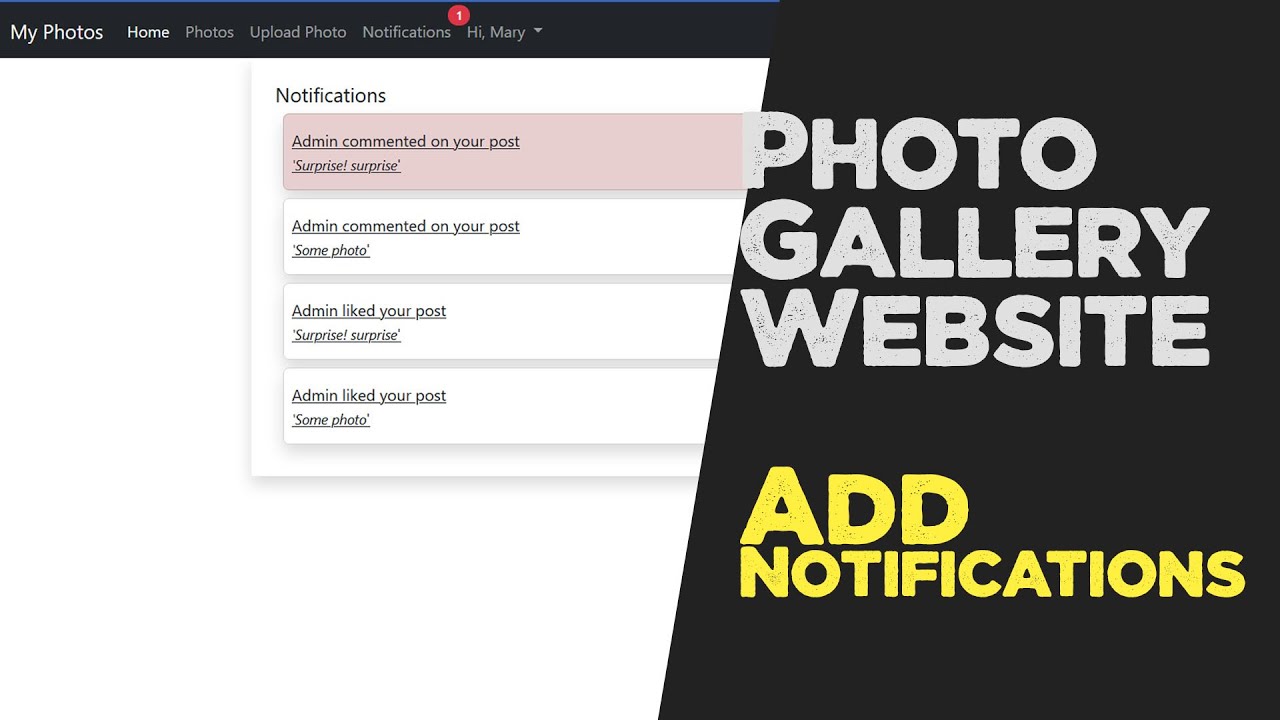 Adding Notifications To Photo Gallery Website Using Php Mvc Framework Quick Programming