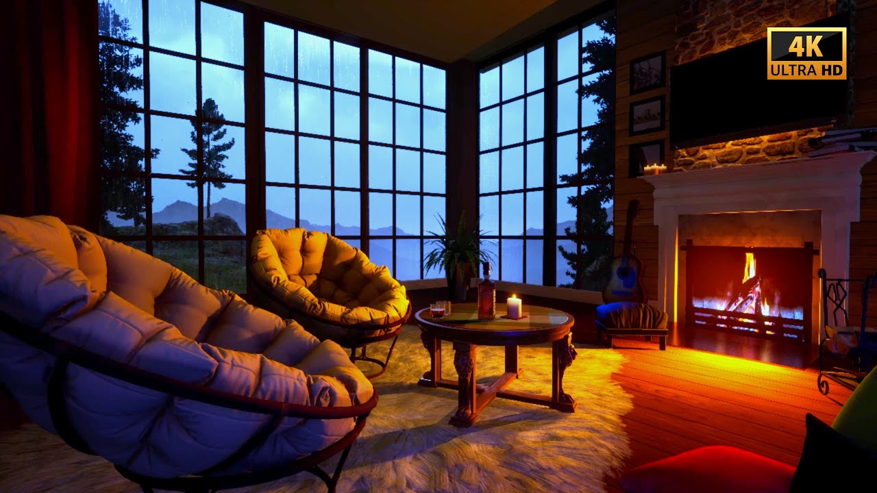 Fire & Rain Ambience for Sleep 🔥🌧️ | Cozy Indoor Fireplace Sounds (1 ...