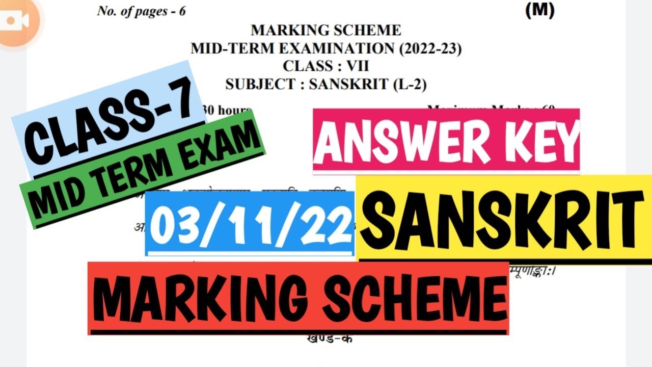 ANSWER KEY|CLASS-7|SANSKRIT|CLASS-7|DATE-03/11/22|Marking scheme|Answer ...
