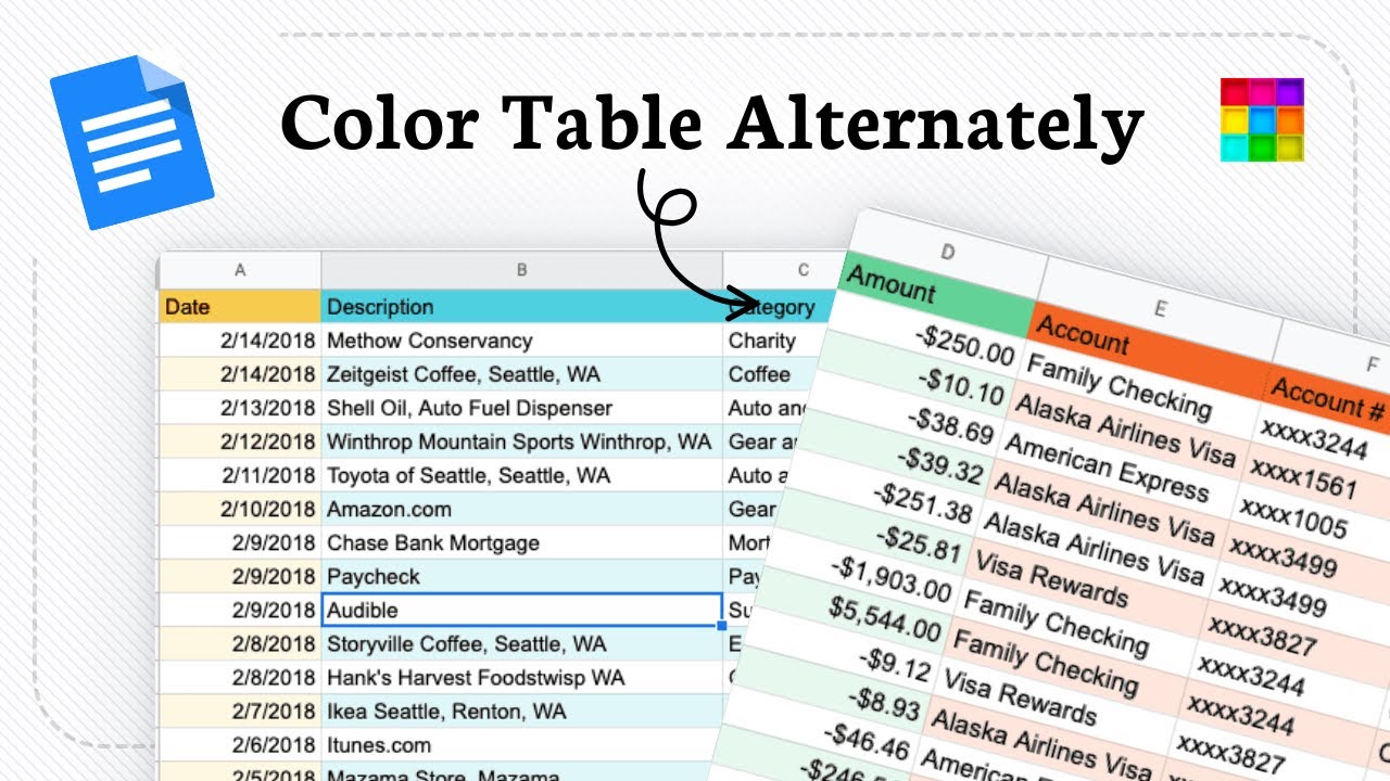How to add alternating colors to a table in google docs - YouTube