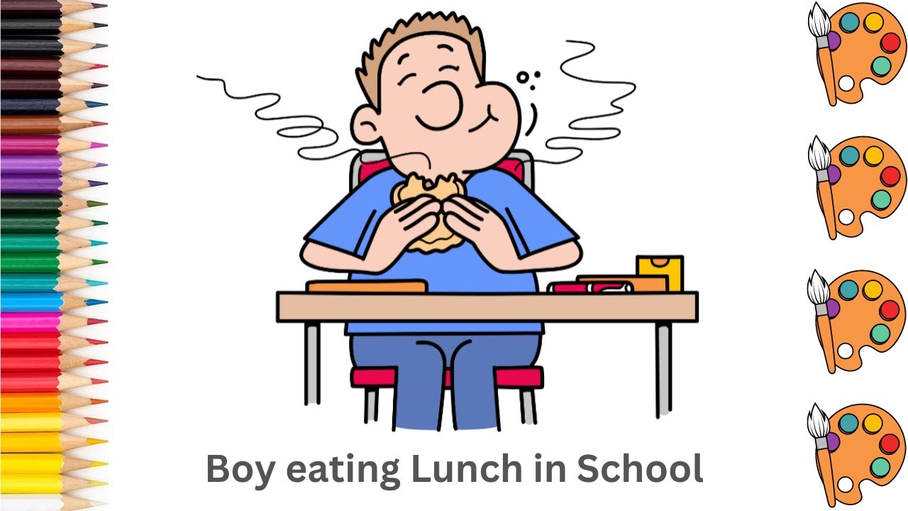Boy eating Lunch in School - Sketch Art and Paint | Step by step ...