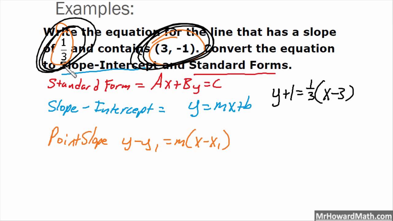 Writing Linear Equations in 3 Forms Given Point and Slope - YouTube
