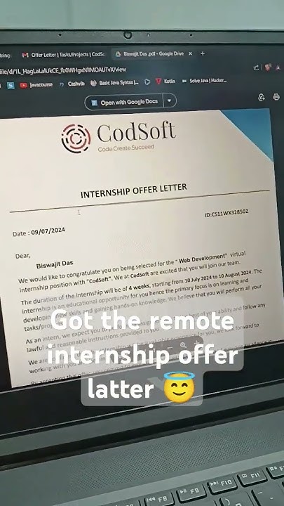 got the internship offer letter 😊from codsoft #codsoft - YouTube
