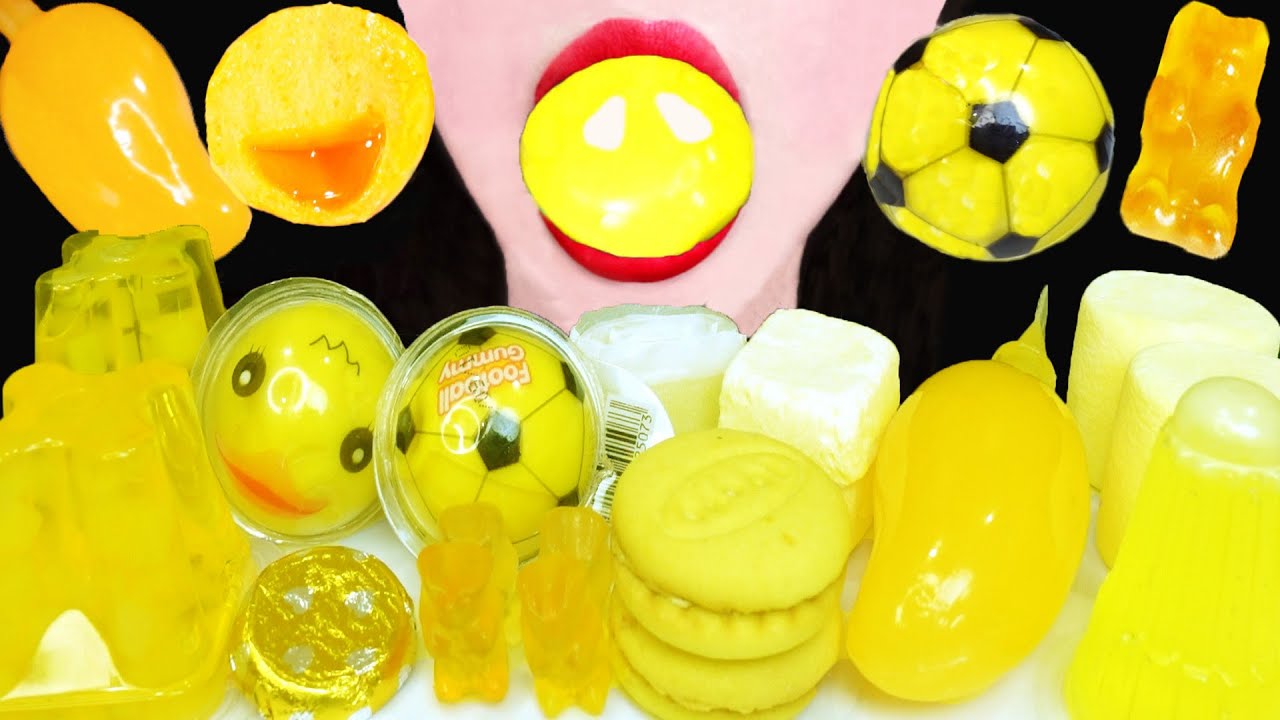 ASMR YELLOW DESSERTS|JELLY GUMMY MARSHMALLOW MUKBANG - YouTube