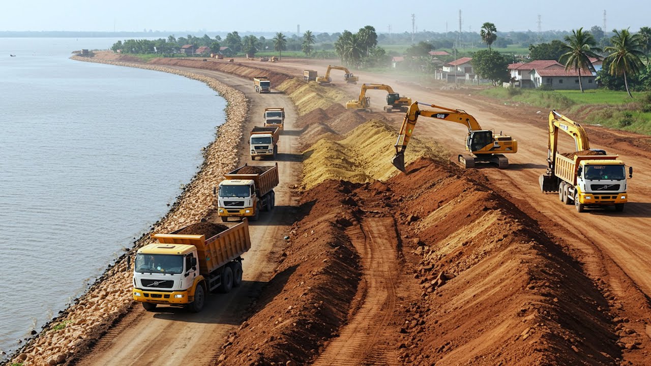Mega Earthmoving! Bulldozers & Excavators Build a Strong River ...