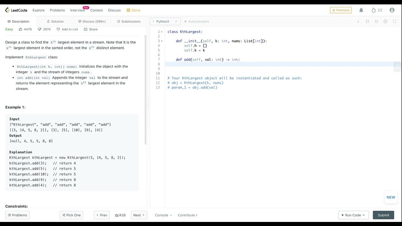 Leetcode May Daily Day 23 703 Kth Largest Element In A Stream Youtube
