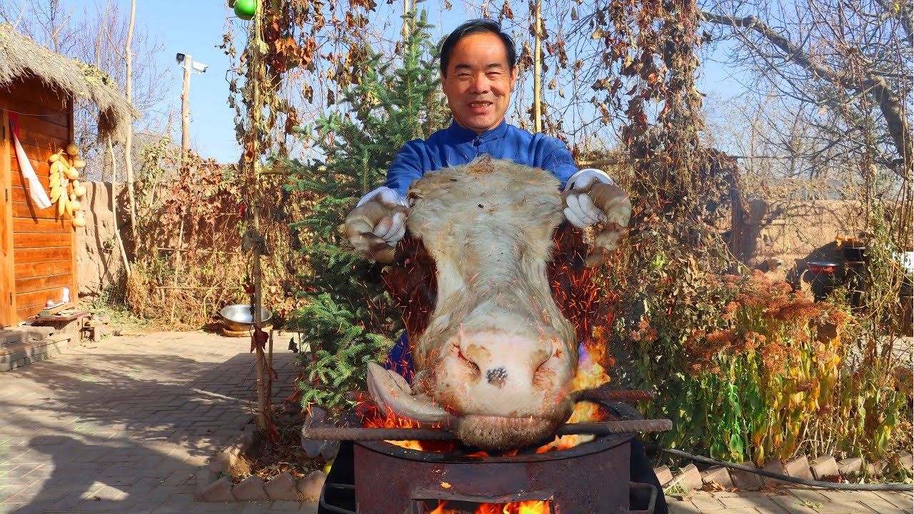 HUGE COW HEAD Braised in Fragrant Chili Sauce! Super Tasty! | Uncle ...