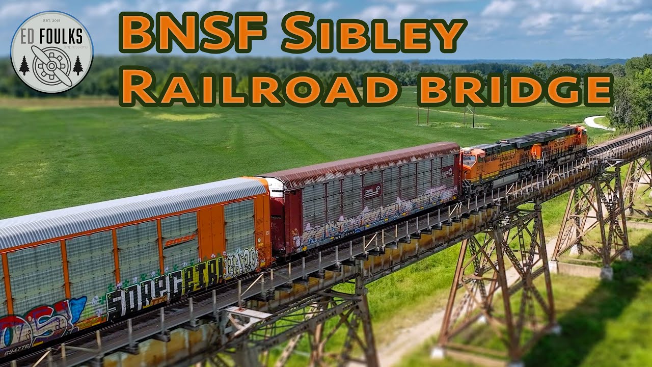 BNSF autorack heads east over the Missouri River through the Sibley ...