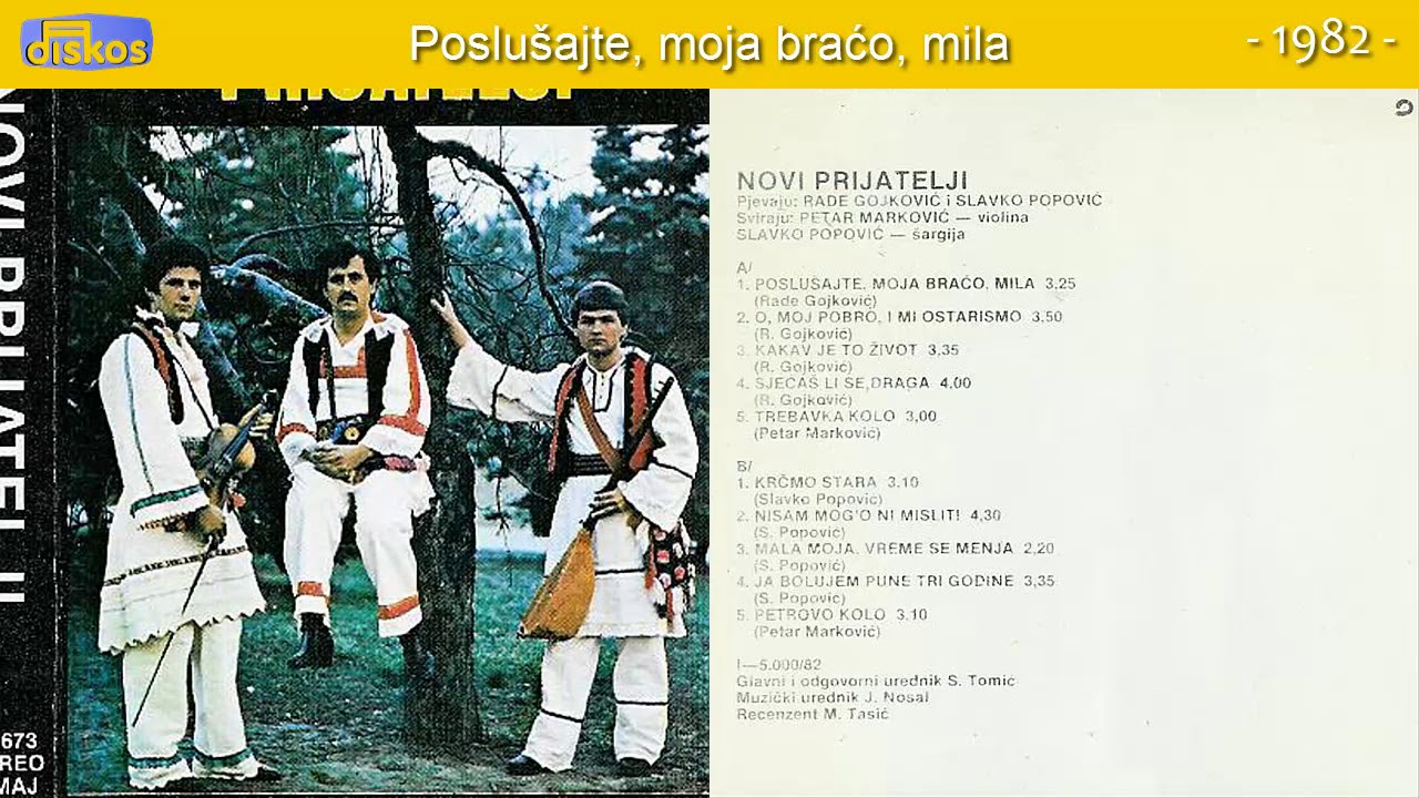 Novi Prijatelji - Poslusajte, moja braco, mila - (Audio 1982) - YouTube