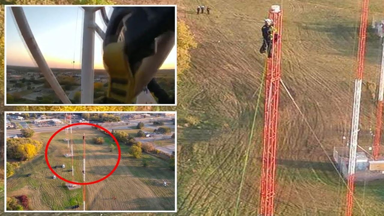 Spine-tingling video captures daring rescue of man atop 250-foot radio ...