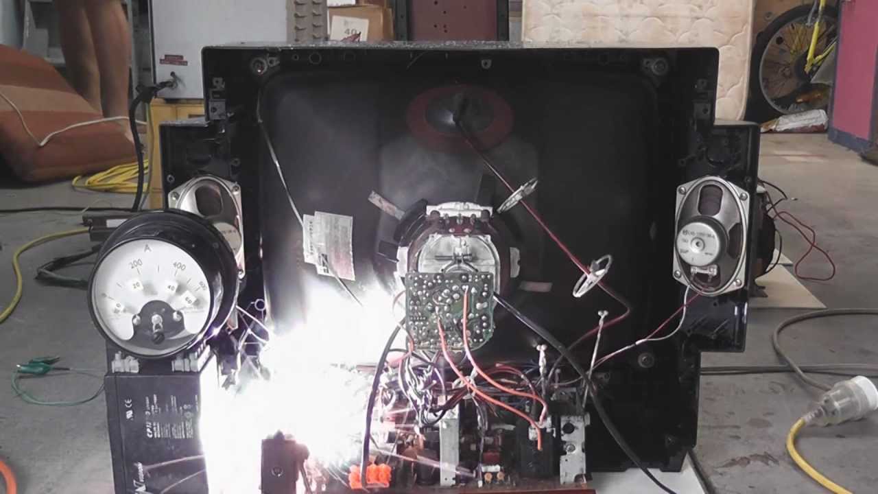 CRT TV filament overvolted and some circuit board sparks - YouTube
