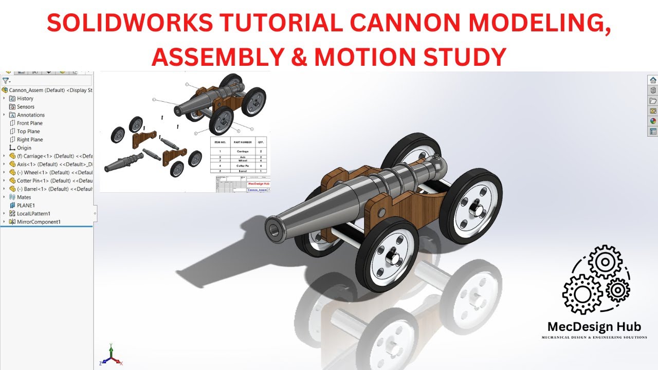 SolidWorks Tutorial Cannon Modeling, Assembly & Motion Study - YouTube