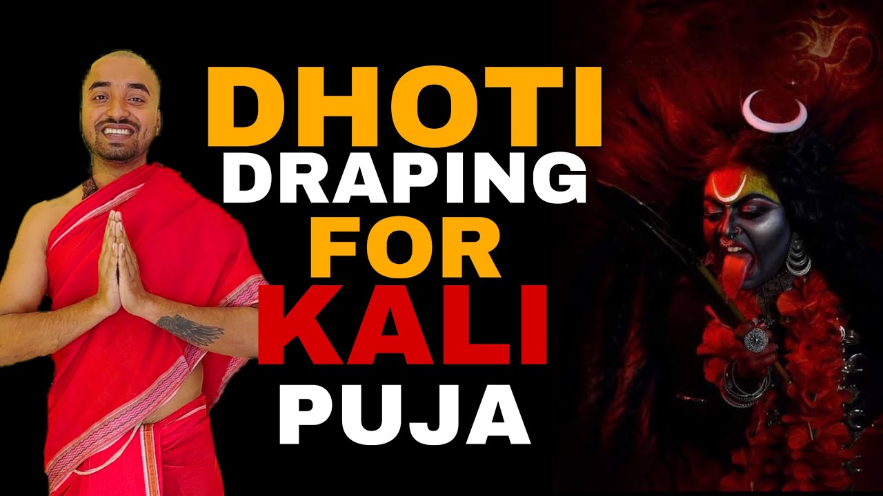 ||How to wear dhoti for kali puja || Without knot dhoti draping || # ...