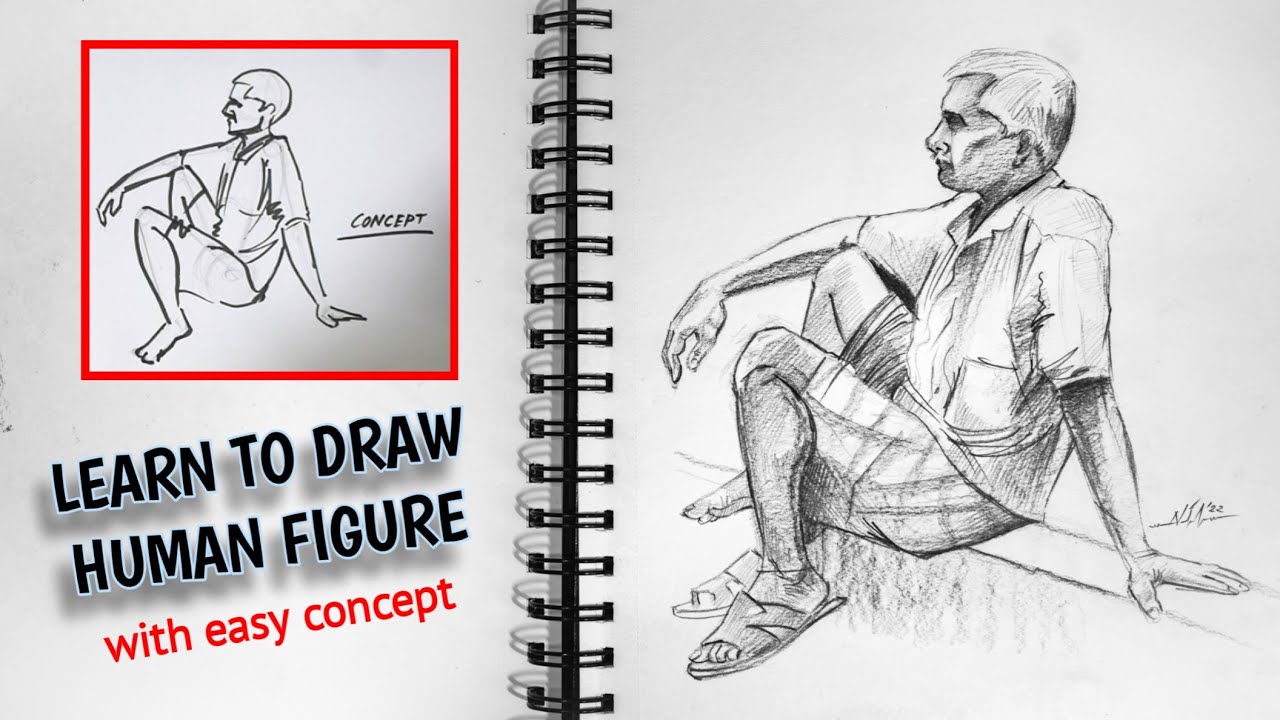 How To Draw Human Figure | Step By Step Easiest Drawing Lesson For ...