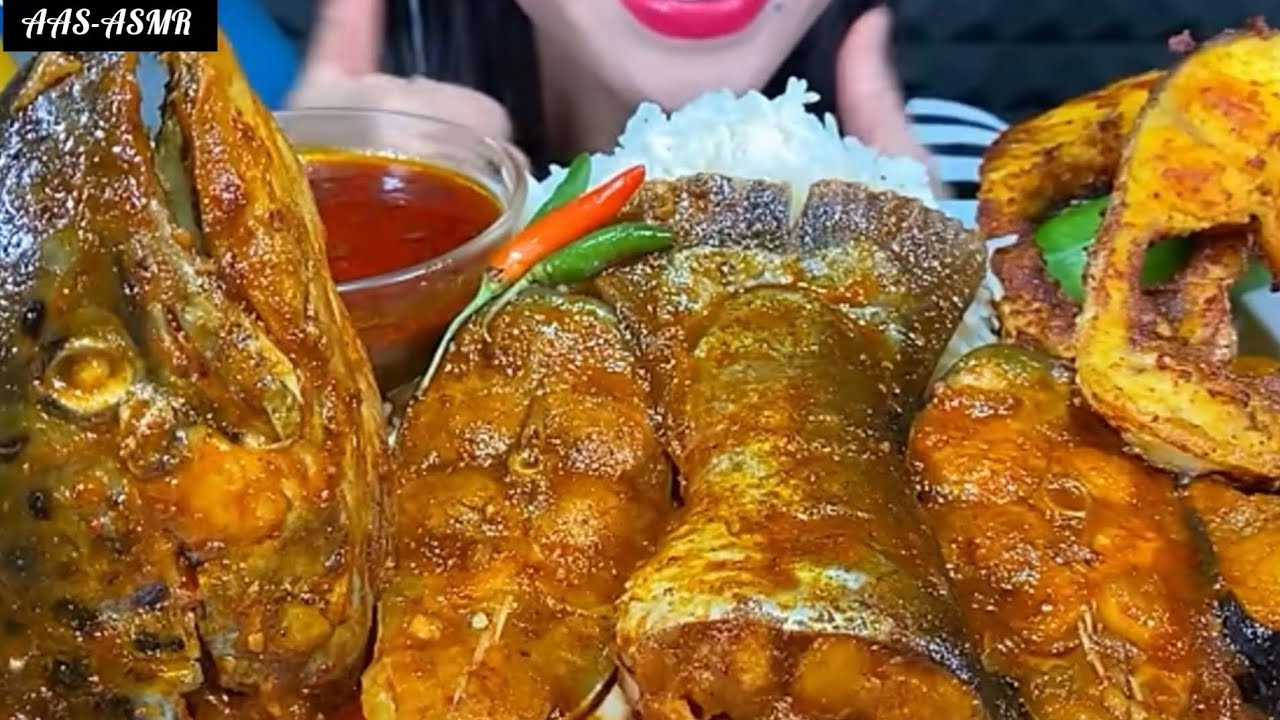 MASSIVE FISH FEAST! BIG FISH CURRY,FISH FRY,BASMATI RICE MUKBANG# ...