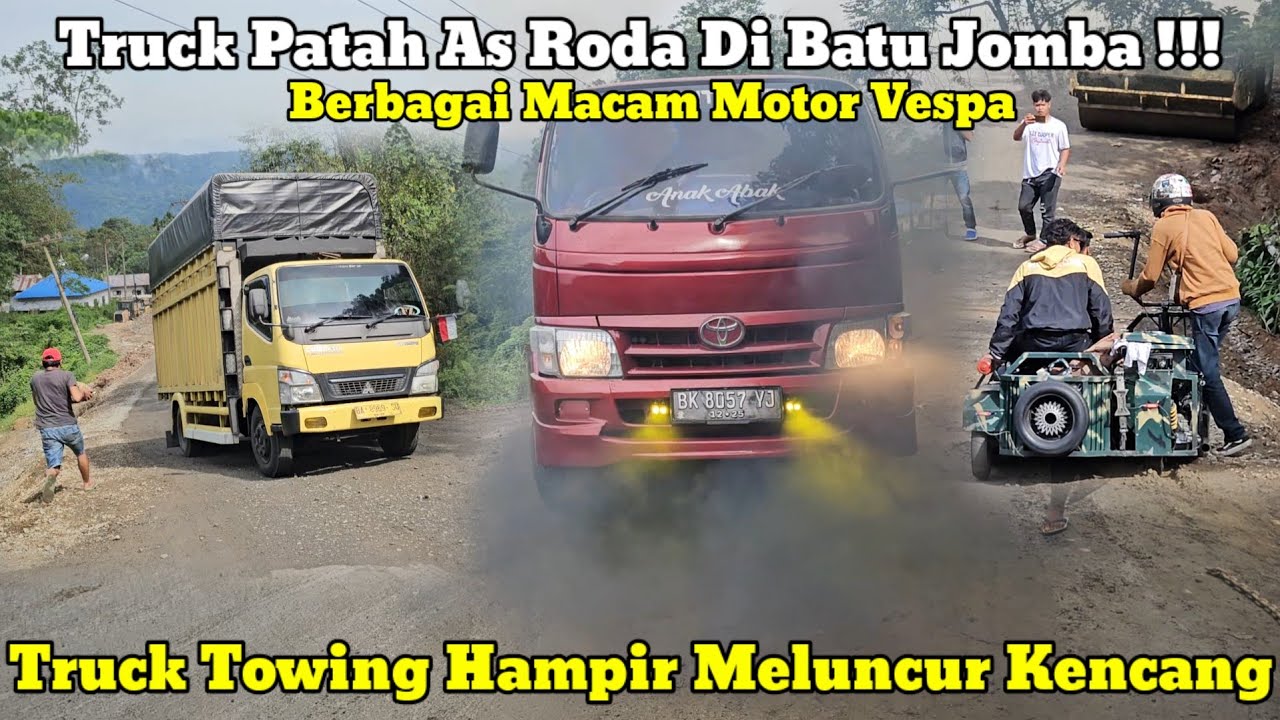 Truk Patah As Roda || Truk Towing Membawa 2 Mobil Laka Nyaris Meluncur ...