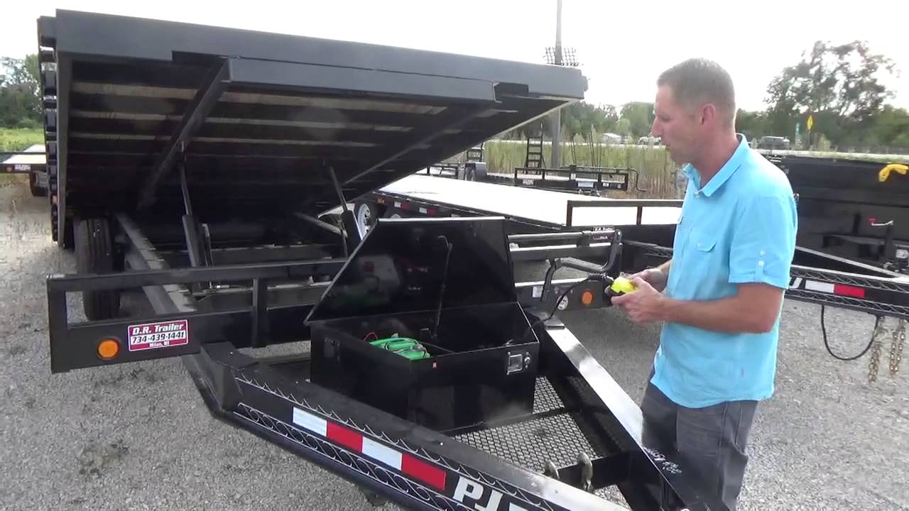 PJ Trailer T8 Deckover Power Tilt * DR Trailer Sales - YouTube