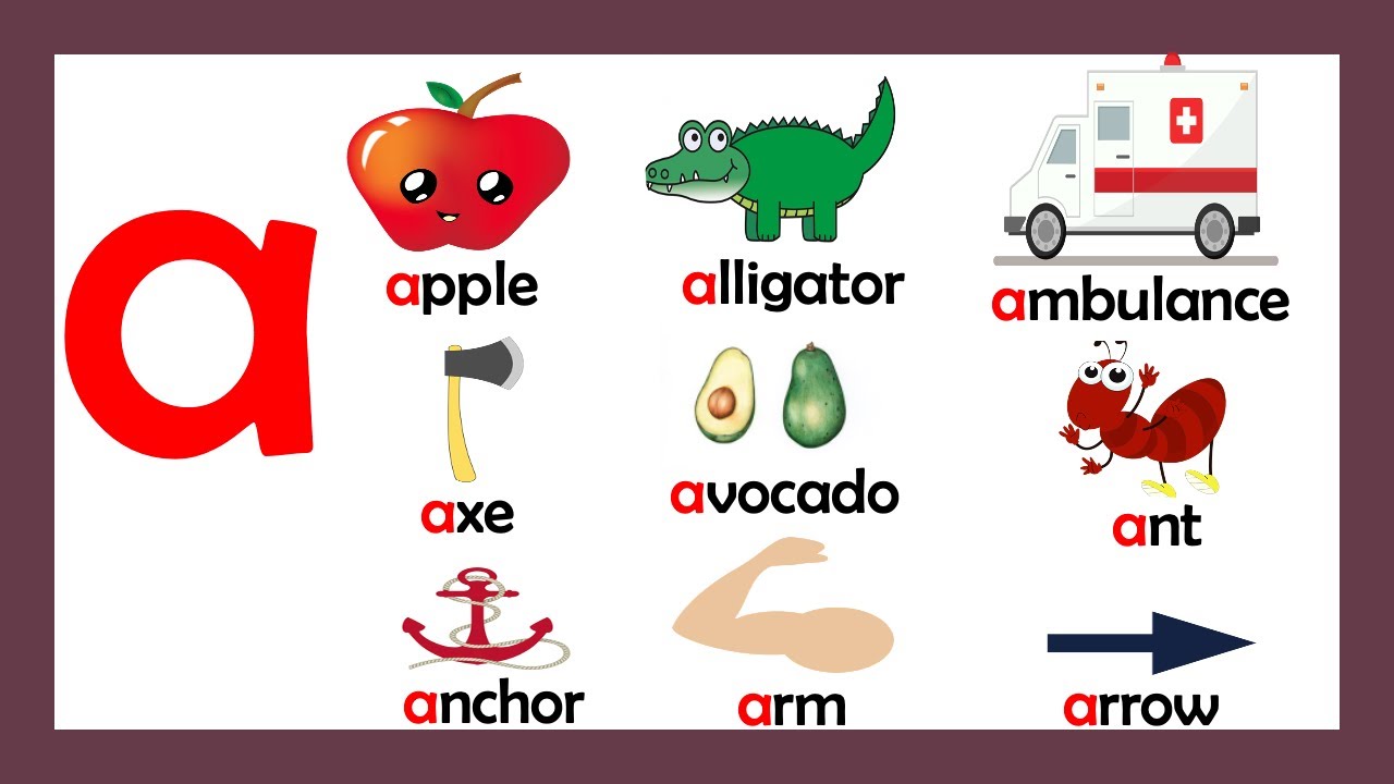 Letter a words/letter 'a' sound/initial letter sound - YouTube